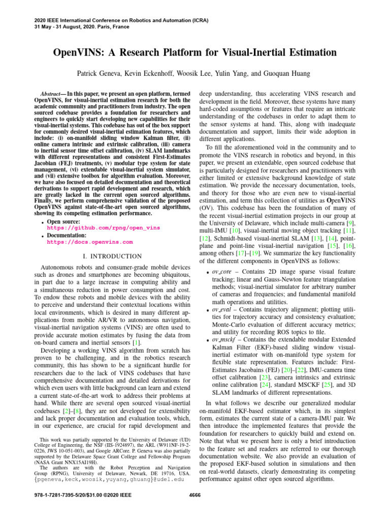 OpenVINS-A Research Platform for Visual-Inertial Estimation | PDF | Covariance
