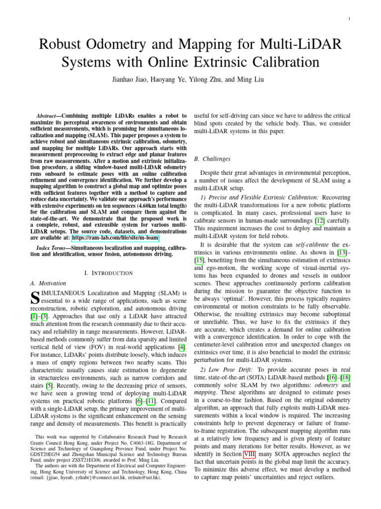 Robust Odometry and Mapping for Multi-LiDAR Systems with Online Extrinsic Calibration | PDF ...