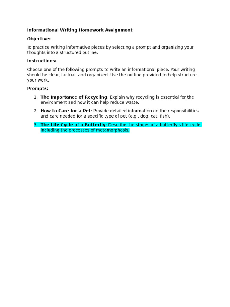 Informational-Writing-Homework-Assignment | PDF | Pupa | Butterfly
