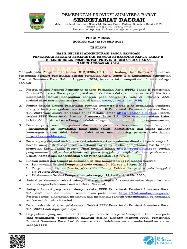 Pengumuman Hasil Seleksi Administrasi Pasca Sanggah PPPK Tahap II | PDF