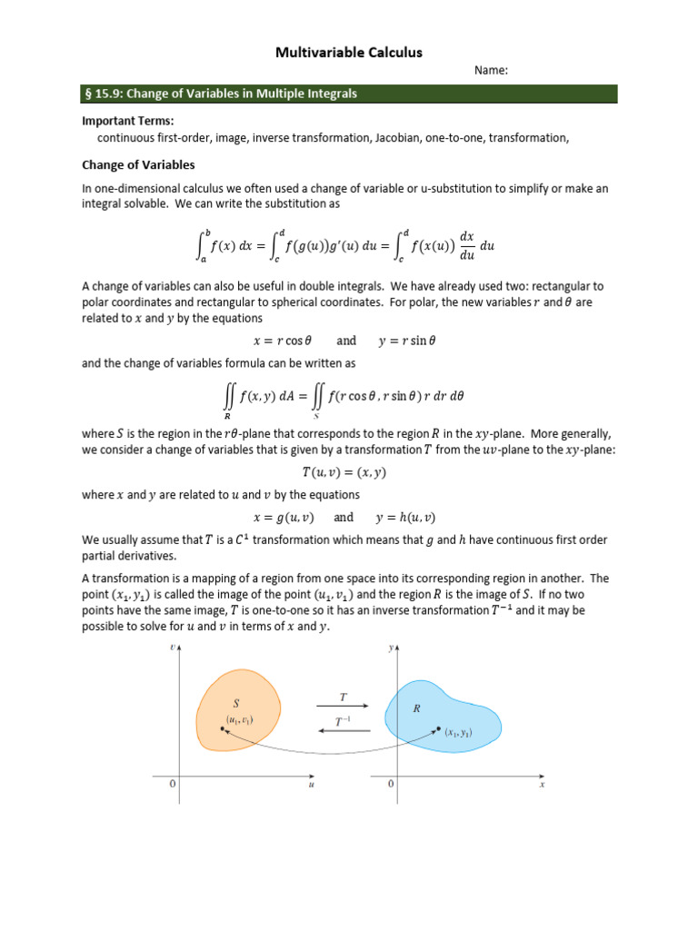 15.9 - Change of Variables in Multiple Integrals | PDF | Integral | Functions And Mappings
