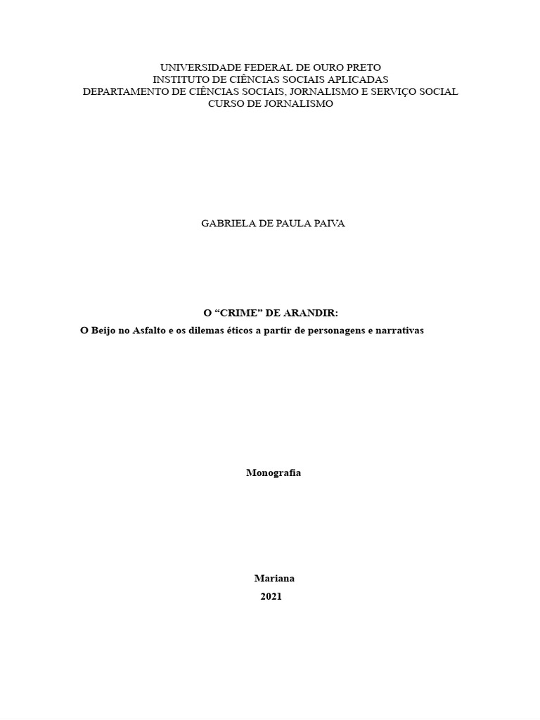 O “CRIME” de ARANDIR O Beijo No Asfalto e Os Dilemas Éticos a Partir de ...