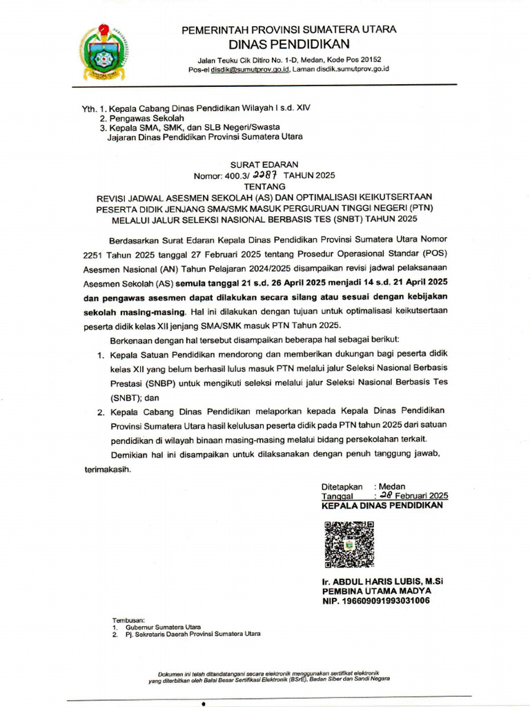 Surat Revisi Edaran 2025 | PDF