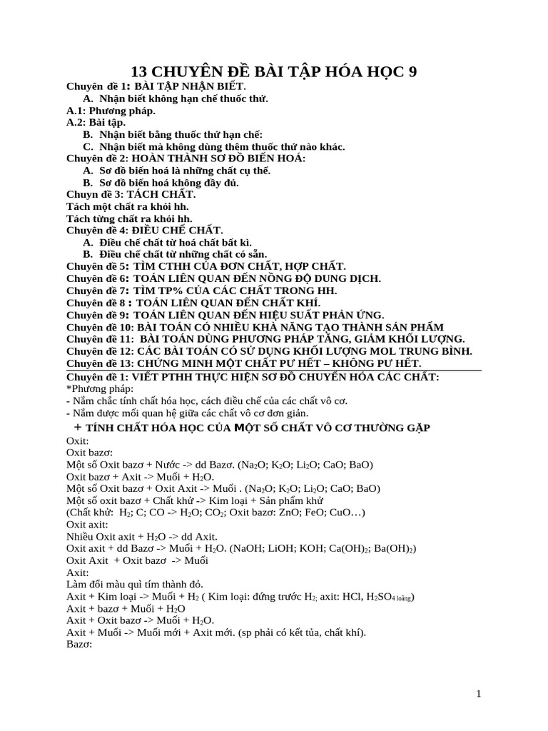 13 chuyen de hoa 9 | PDF