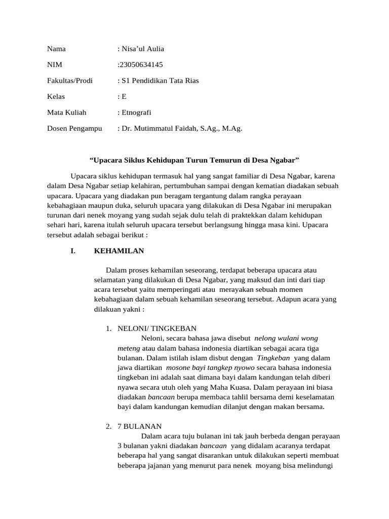 145e - Nisa'ul Aulia Etnografi Upacara | PDF