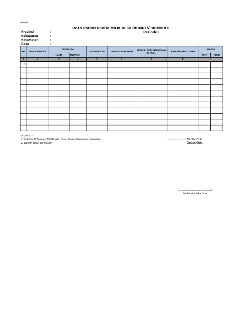 Form Data BUMDes Kegiatan Ekonomi Desa | PDF