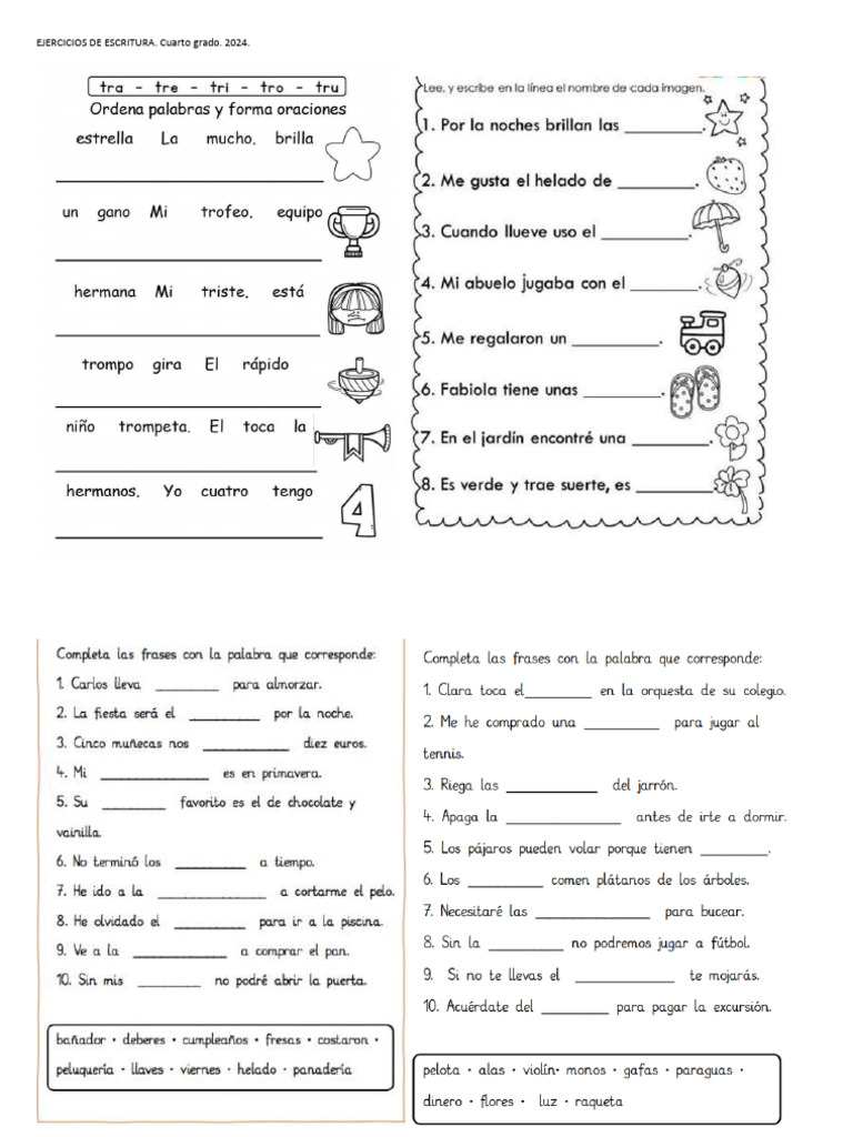 EJERCICIOS DE ESCRITURA Cuarto Grado | PDF