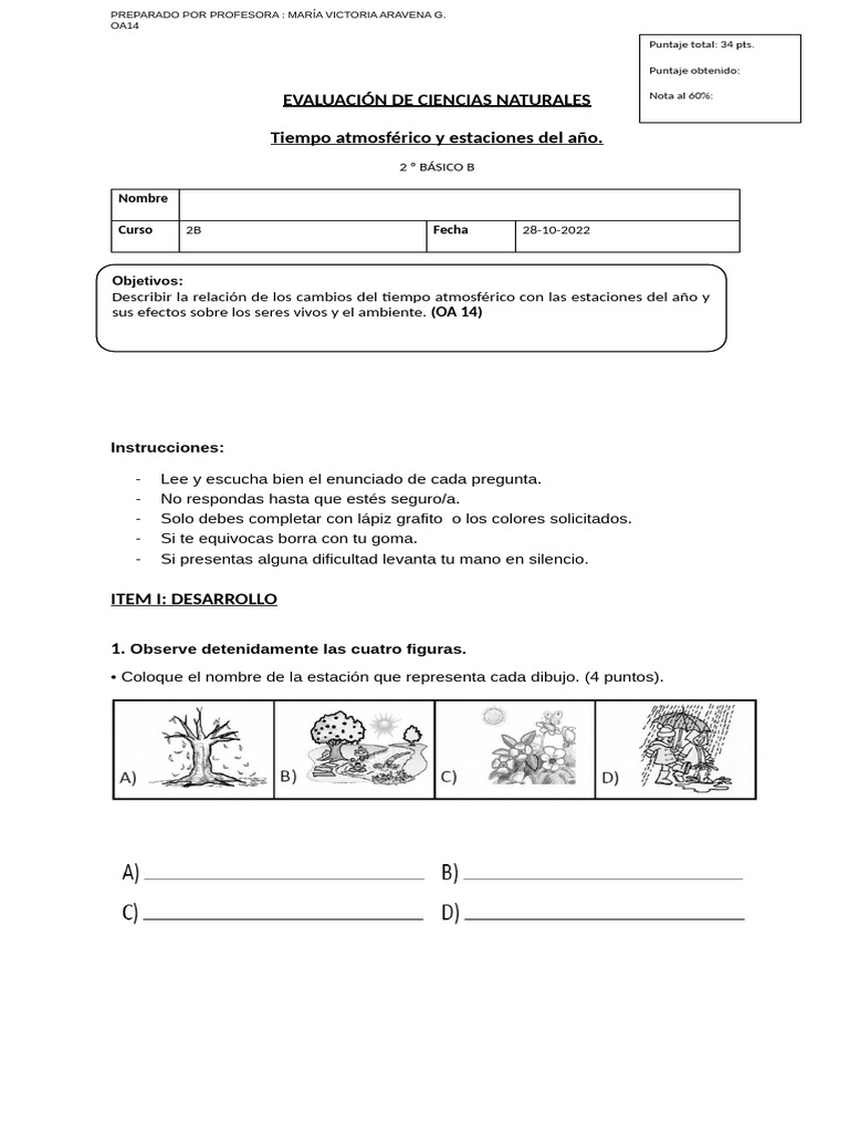 Prueba Tiempo Atmosferico y Estaciones Del AÑO | PDF | Temporada de ...
