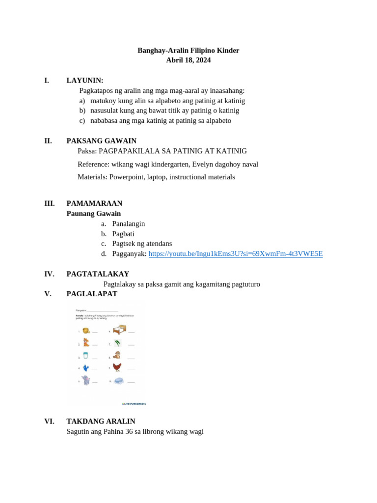 Pagpapakilala Sa Patinig at Katinig | PDF