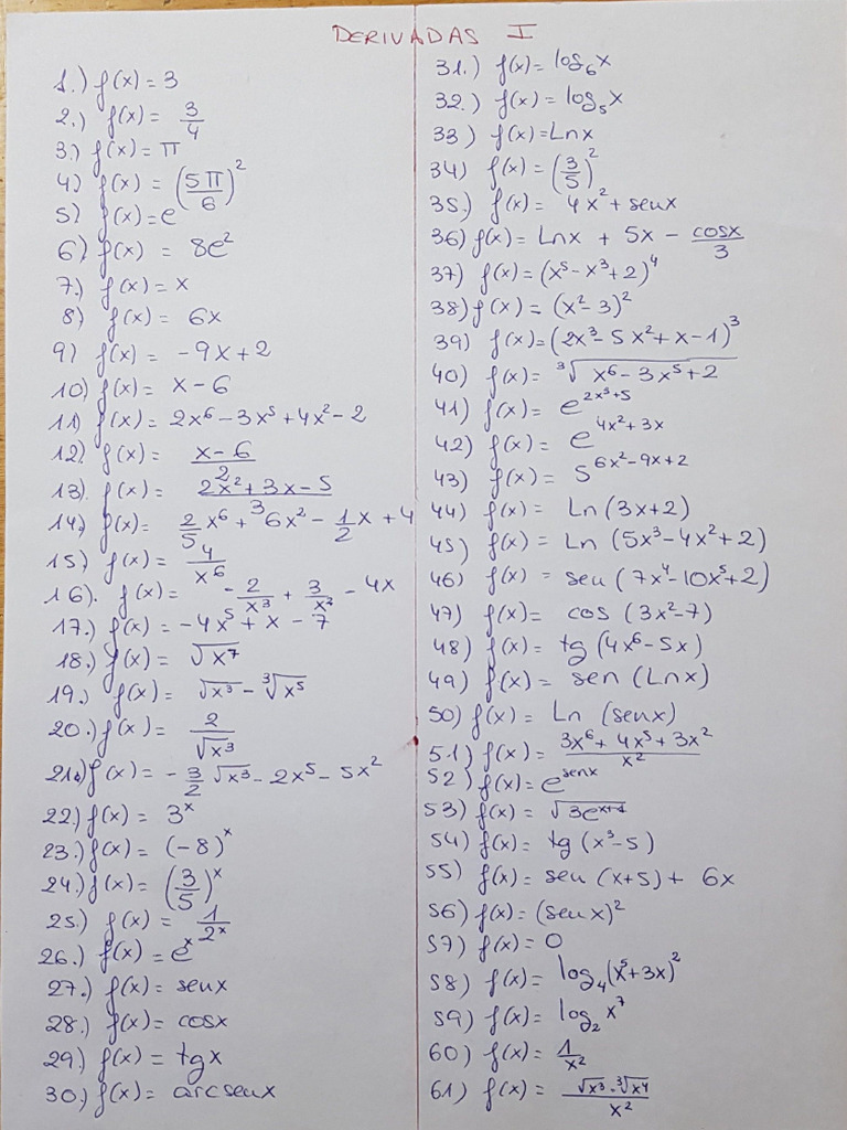 Lista de Derivadas | PDF