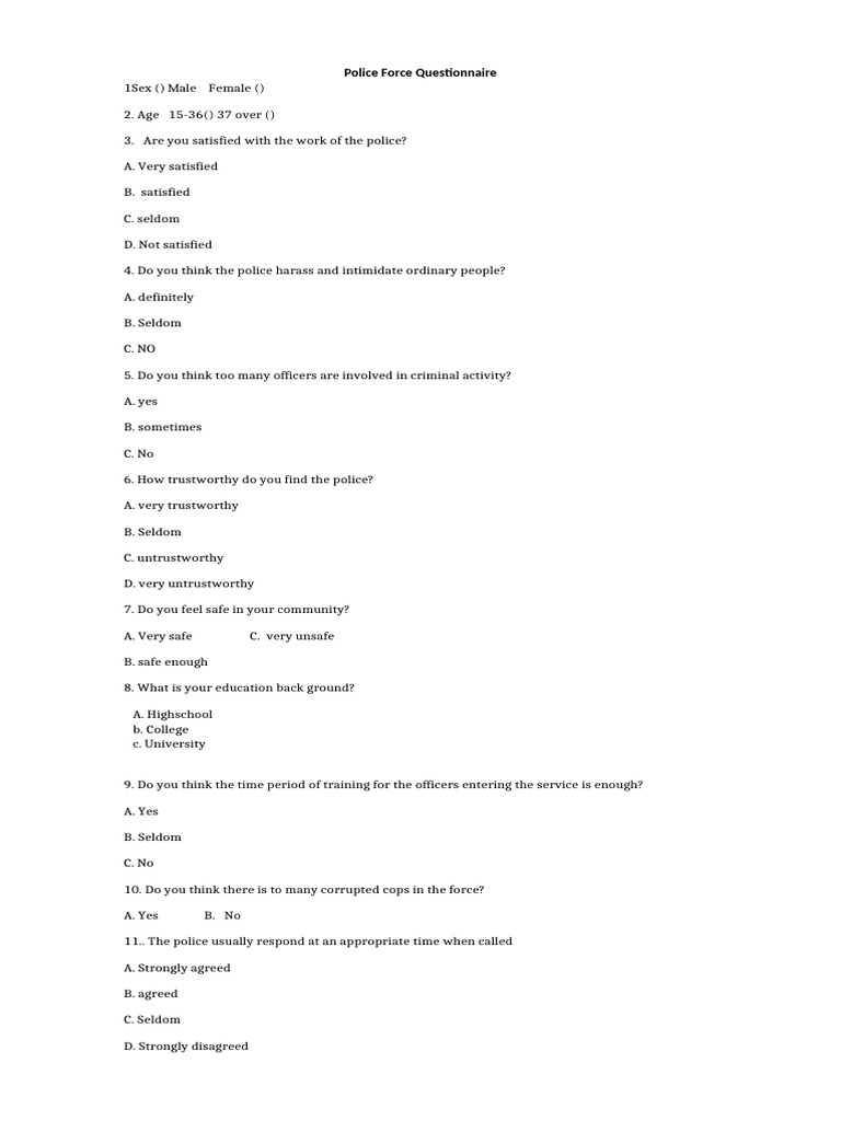 Police Force Questionnaire | PDF