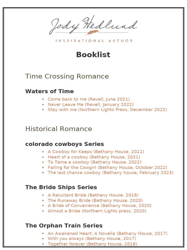 Jody Hedlund Booklist | PDF
