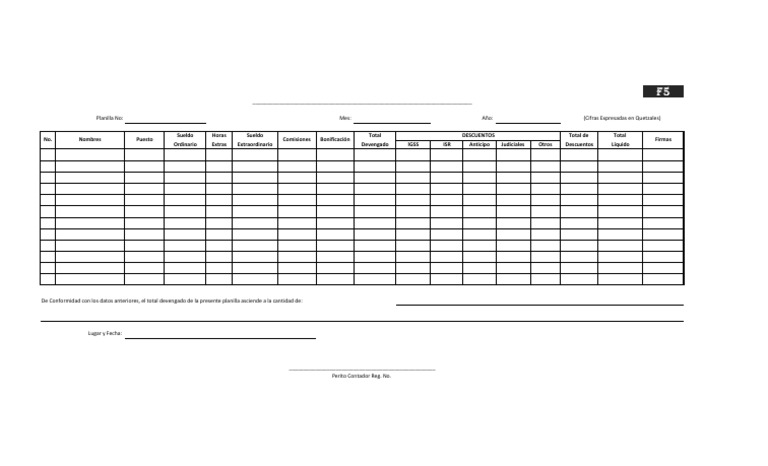 F5 Planilla Mensual | PDF