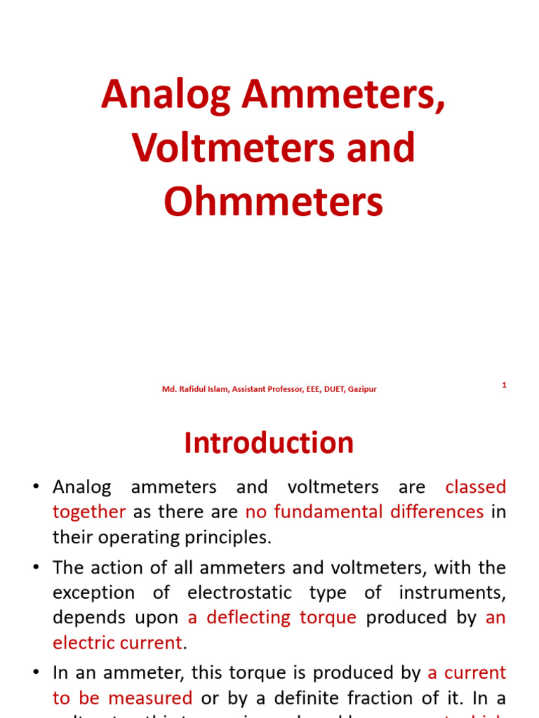 Analog Ammeters, Voltmeters and Ohmmeters | PDF | Electricity | Electrical Engineering