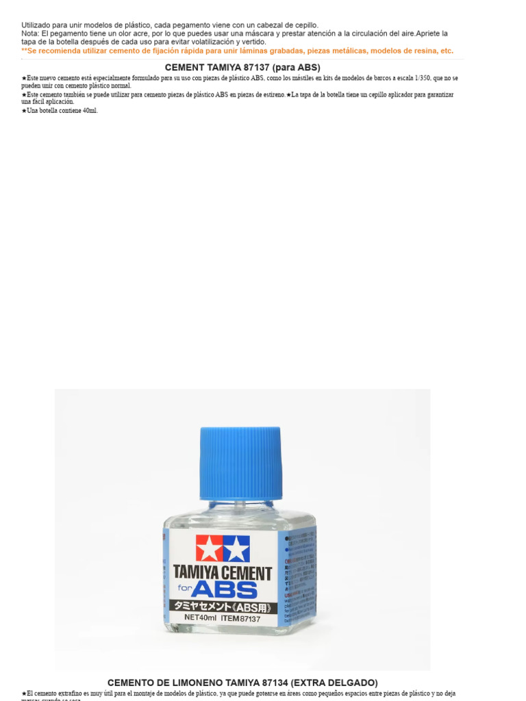Pegamentos Tamiya | PDF | Cemento | Materiales