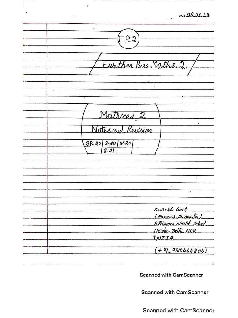 Fp2 Matrices 2 Notes and Revision | PDF