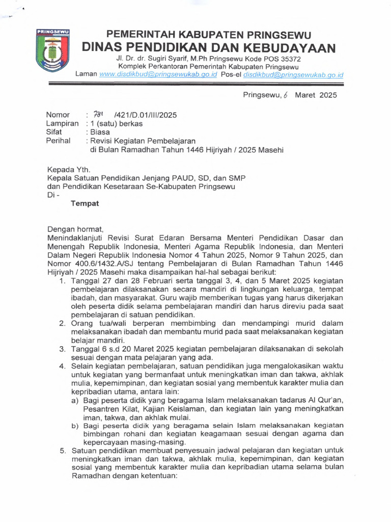 Revisi Kegiatan Pembelajaran Di Bulan Ramdhan TH 2025 | PDF