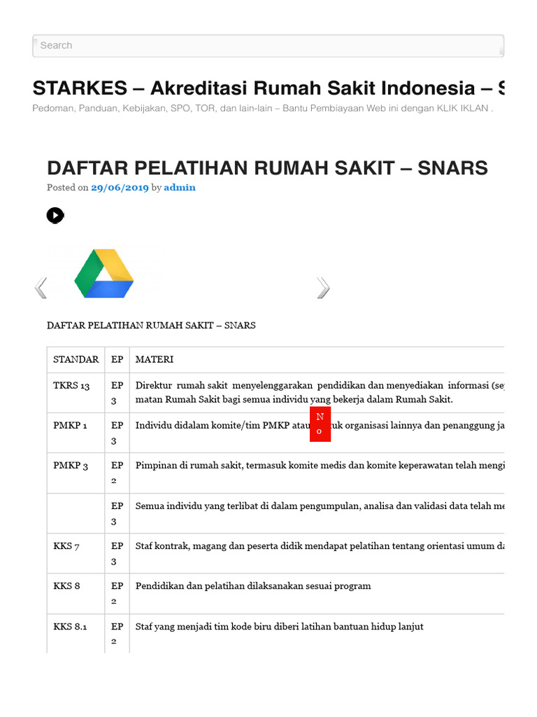 Daftar Pelatihan Rumah Sakit - Snars - Starkes - Akreditasi Rumah Sakit Indonesia - Snars - Web ...