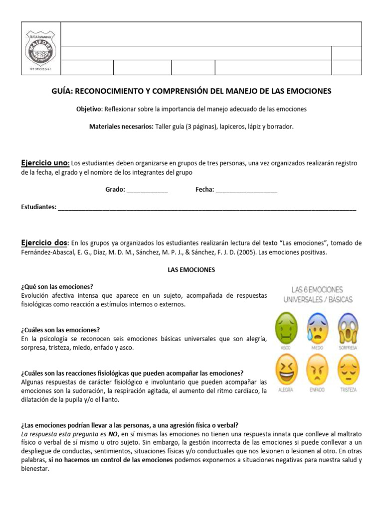 Manejo de Emociones Guía | PDF | Las emociones | Cognición