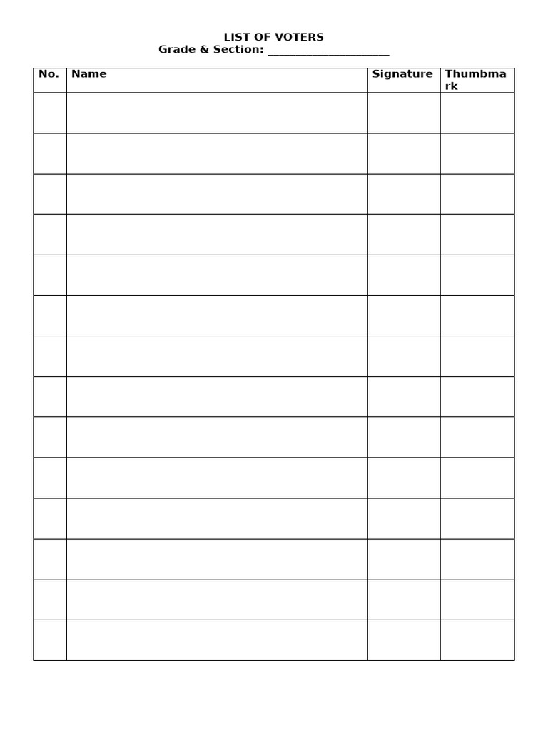 Voter Registration List Template | PDF