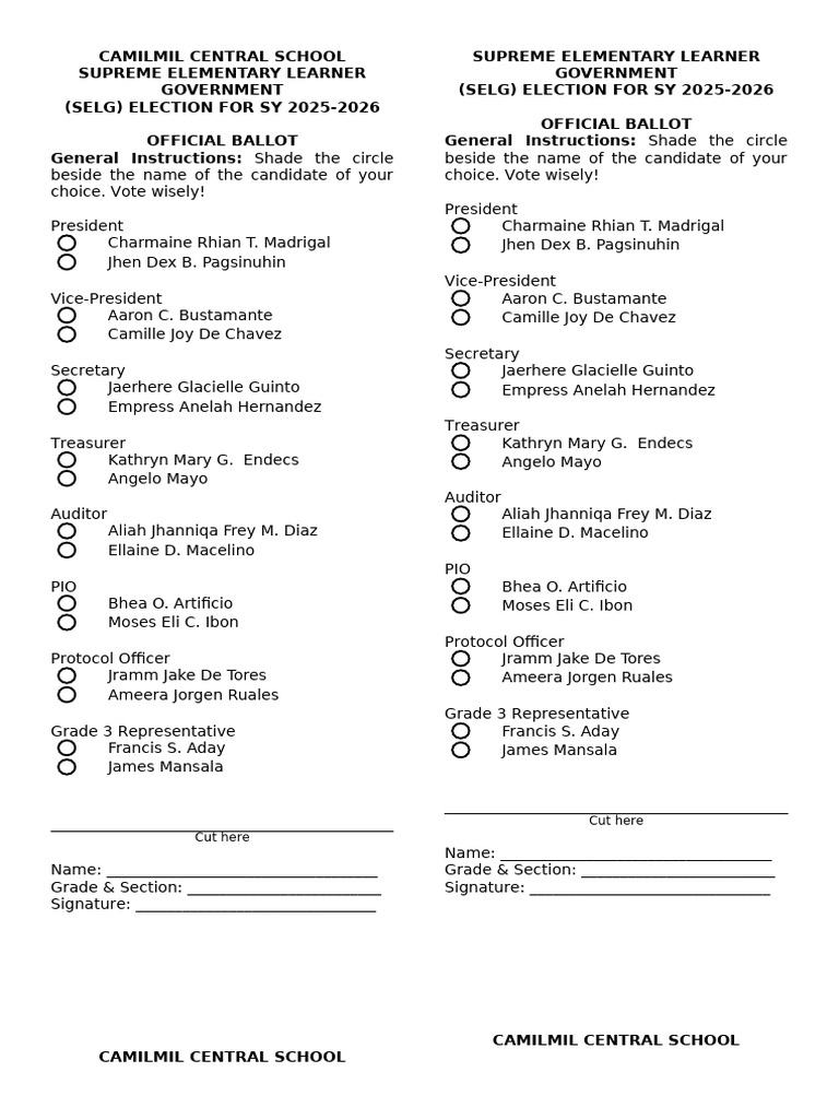 Selg Ballot Sy25-26 | PDF