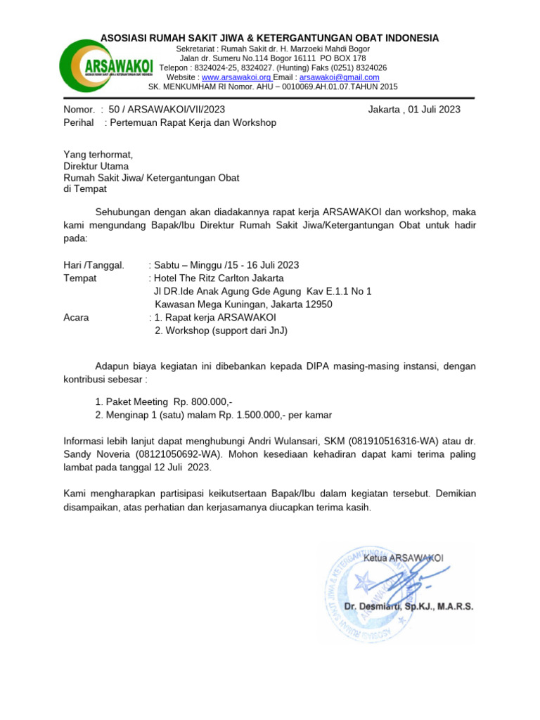 Undangan Raker ARSAWAKOI 23 | PDF