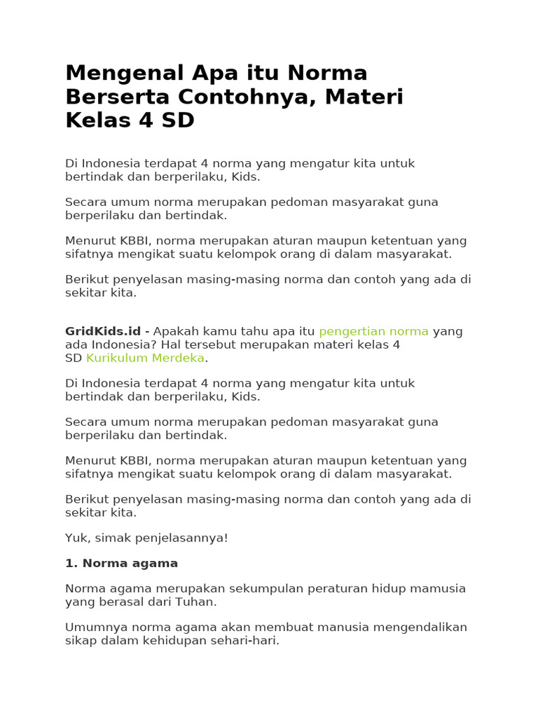 Pengertian dan Contoh Norma di Indonesia | PDF