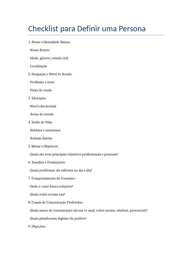 Checklist Persona Editavel | PDF