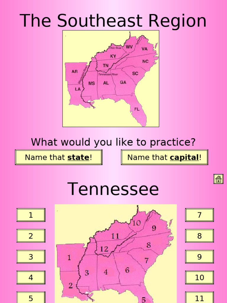 Southeast States and Capitals PPT 1 | PDF