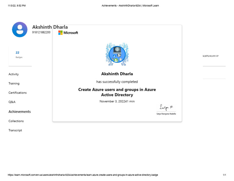Azure Administrator Badge Achievement | PDF