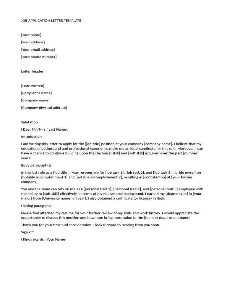 JOB APPLICATION LETTER TEMPLATE | PDF