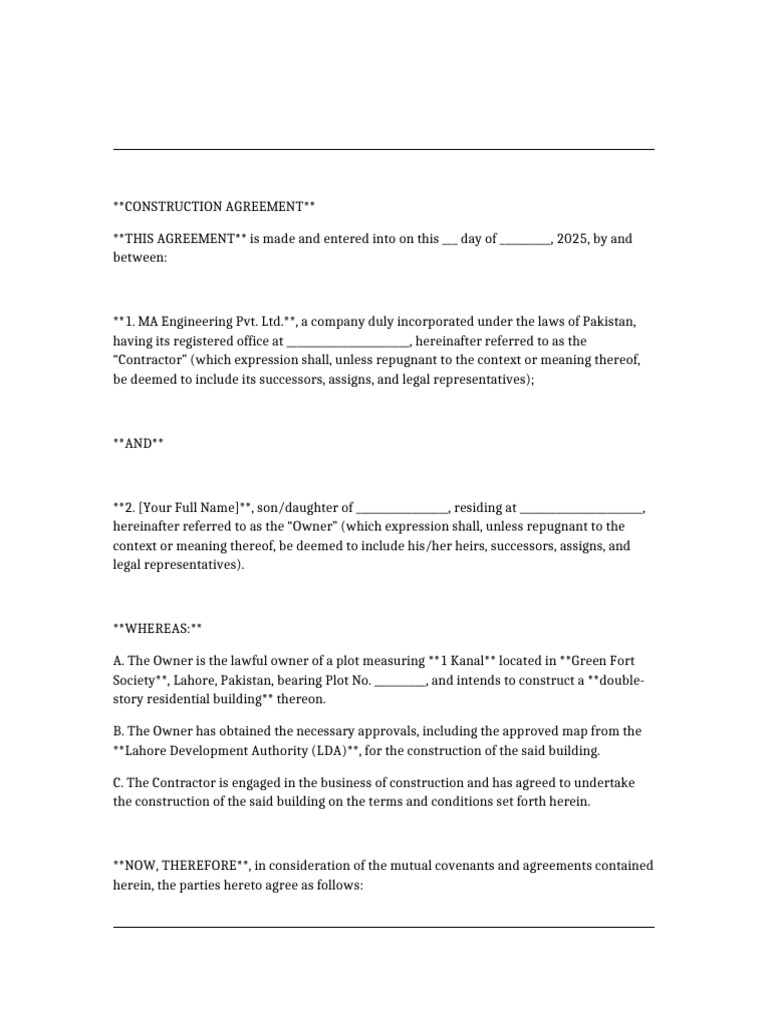 Construction_Contract_Pakistan (2) | PDF | Arbitration | Private Law