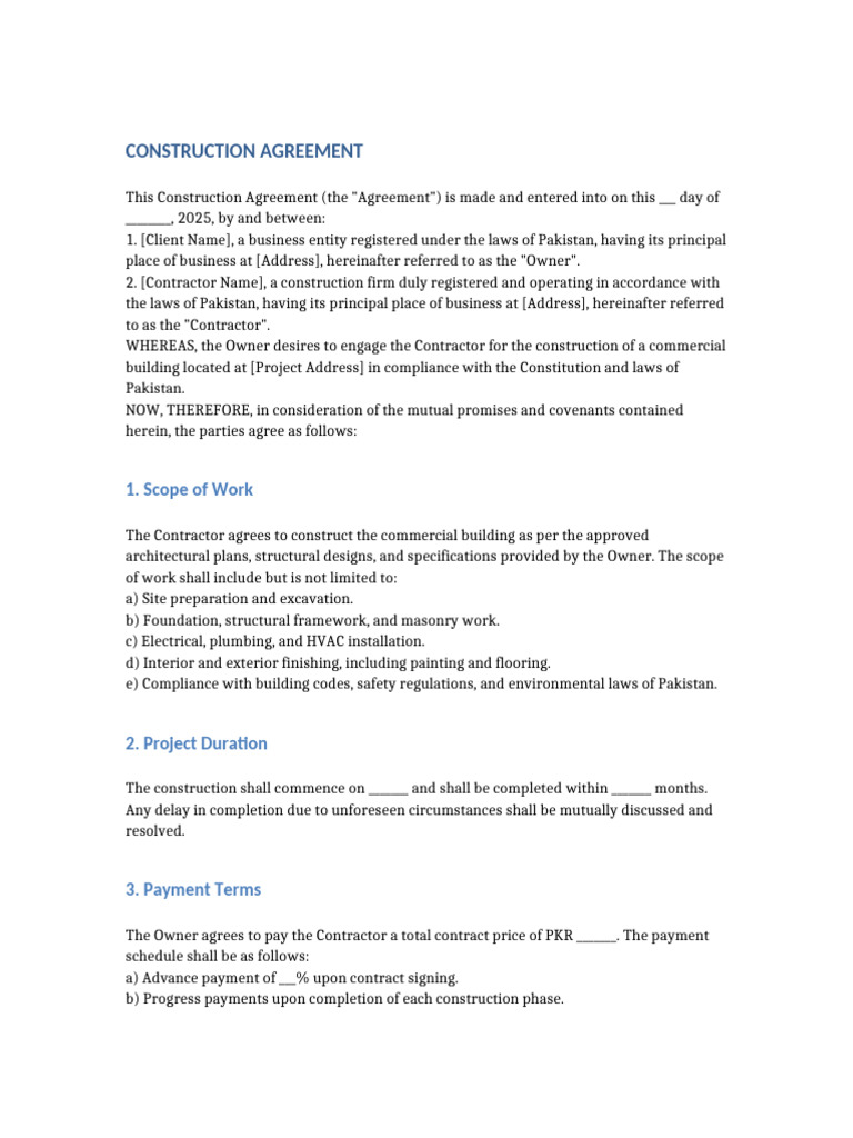 Construction Contract Pakistan | PDF | Arbitration | Business Law