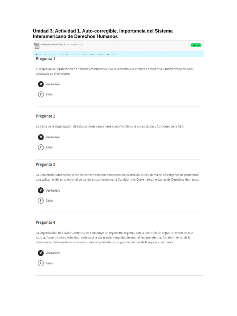 Unidad 3. Actividad 1. Auto-Corregible. Importancia Del Sistema Interamericano de Derechos ...