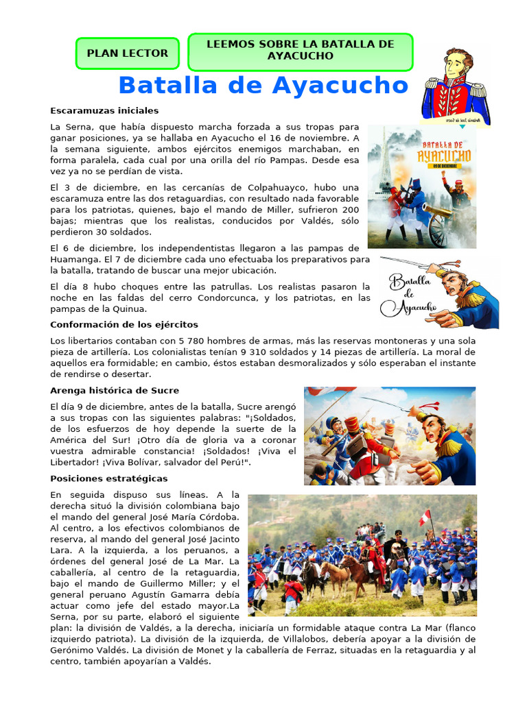 10-12-24 FICHA de PLAN LECTOR-LEEMOS SOBRE LA BATALLA DE AYACUCHO | PDF | Operaciones militares ...