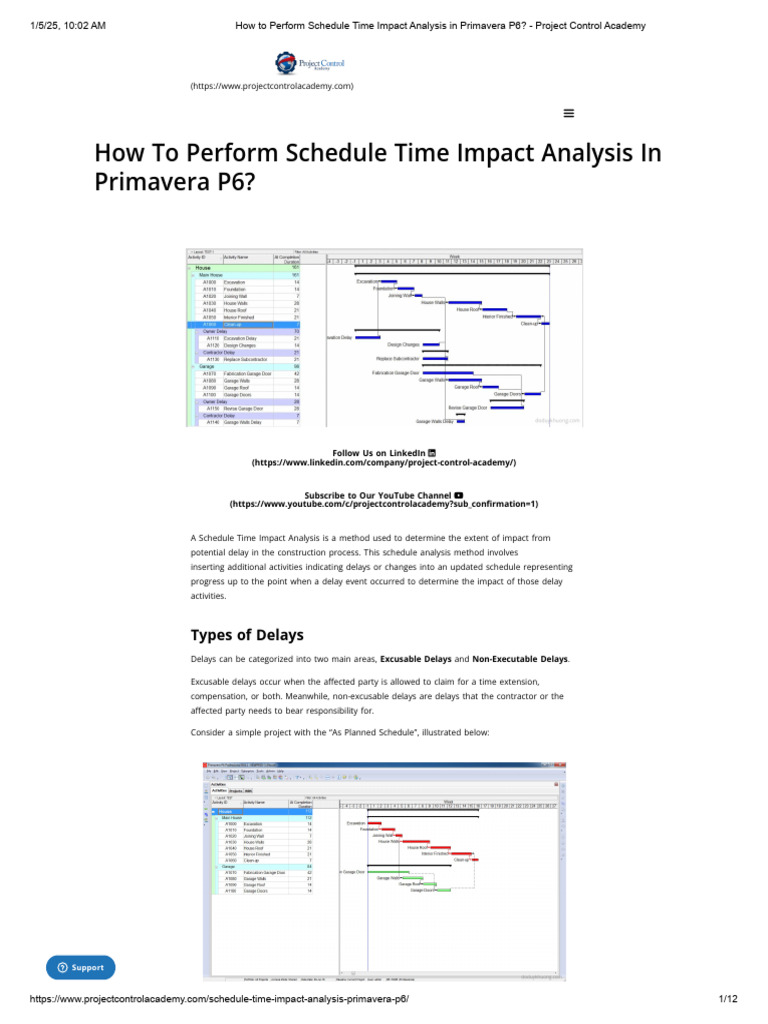 Schedule Time Impact Analysis in Primavera P6 | PDF
