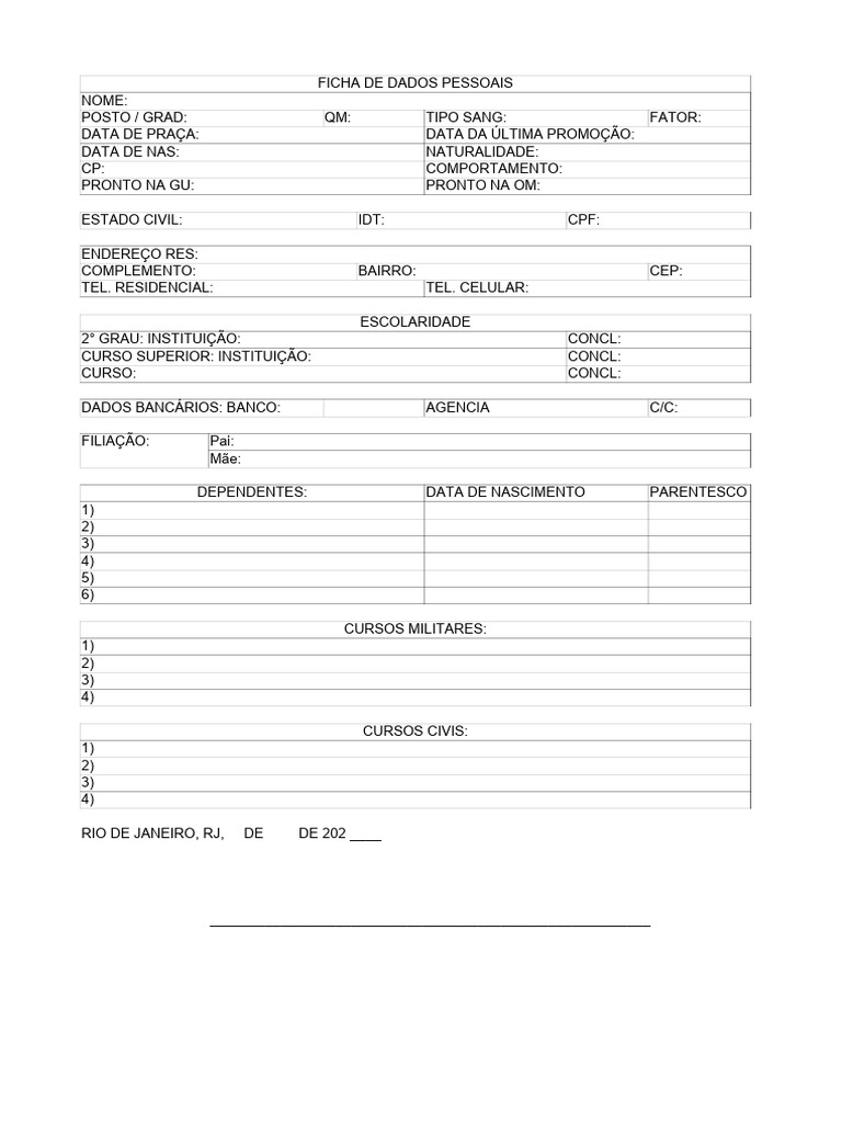 Ficha de Dados Pessoais | PDF