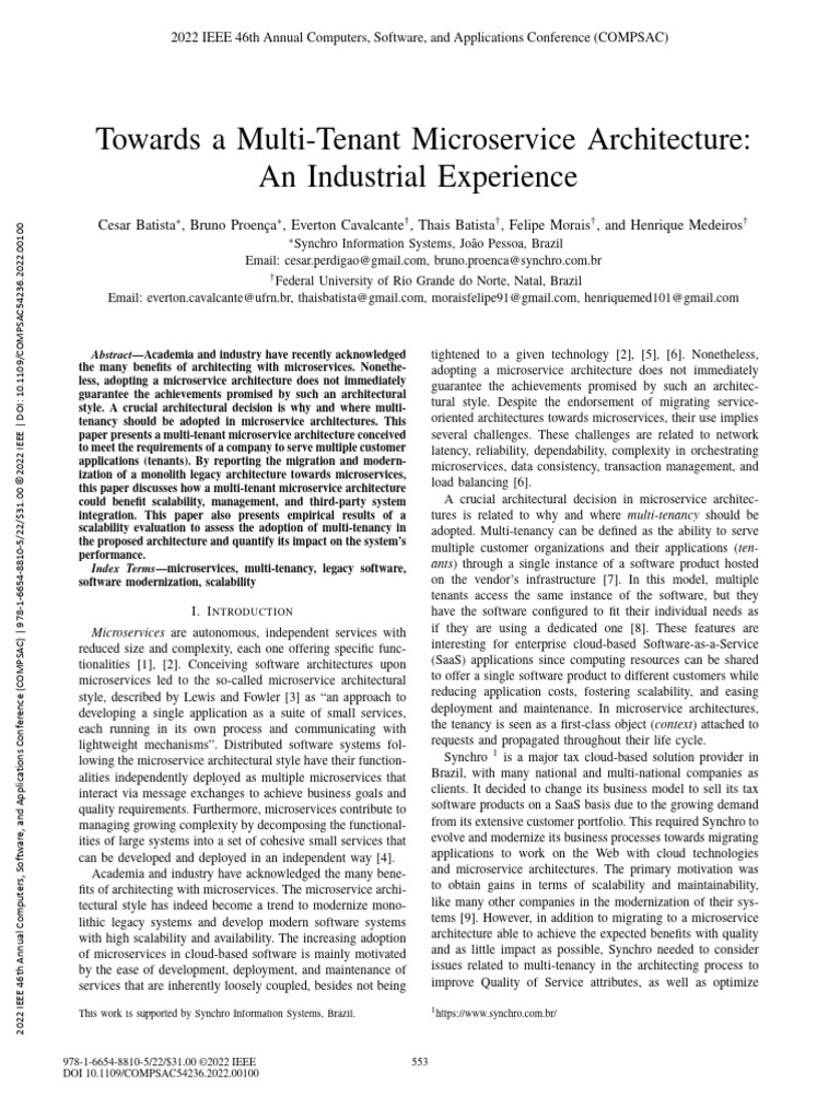 Towards A Multi-Tenant Microservice Architecture An Industrial Experience | PDF | Databases ...