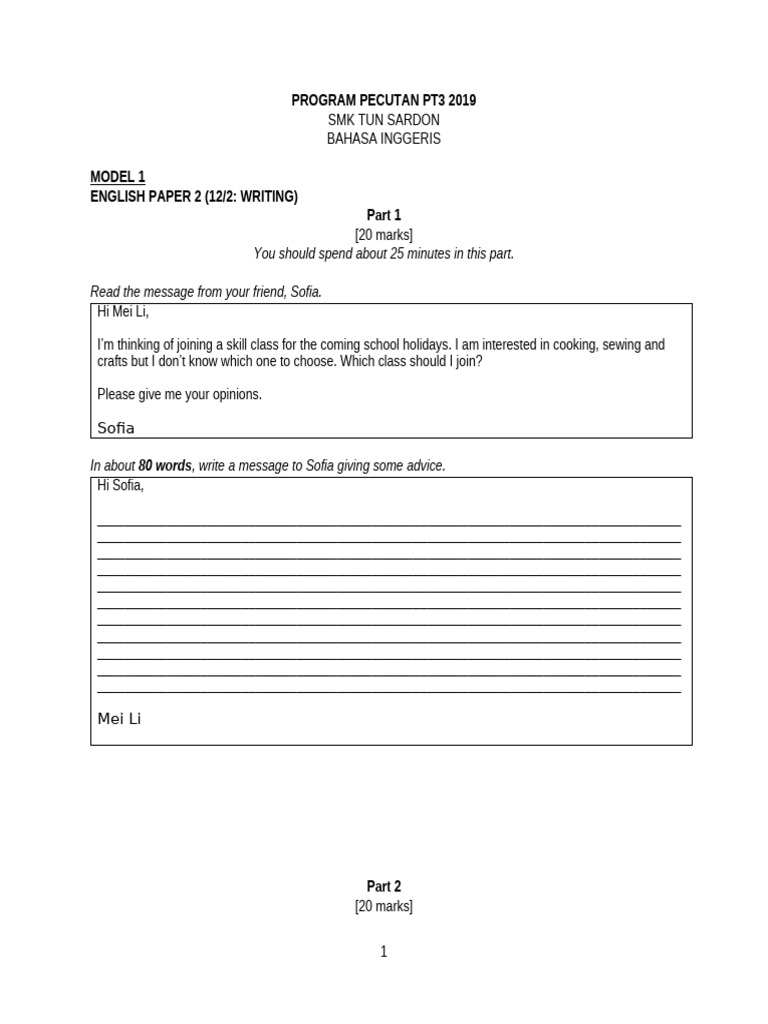 PROGRAM PECUTAN PT3 2019 (Model 1 - Paper 2) | PDF