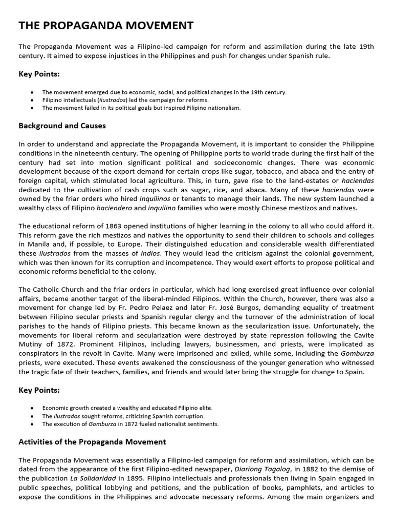 Propaganda Movement and Filipino Nationalism | PDF | Philippines ...