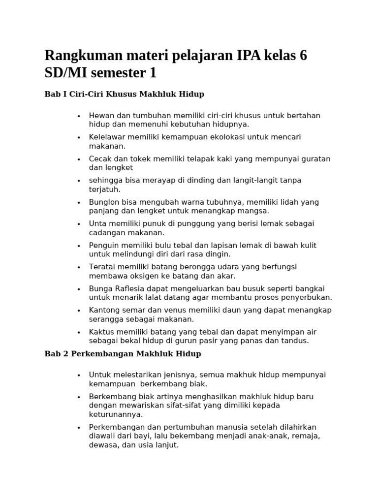 Rangkuman Materi Pelajaran IPA Kelas 6 SD | PDF
