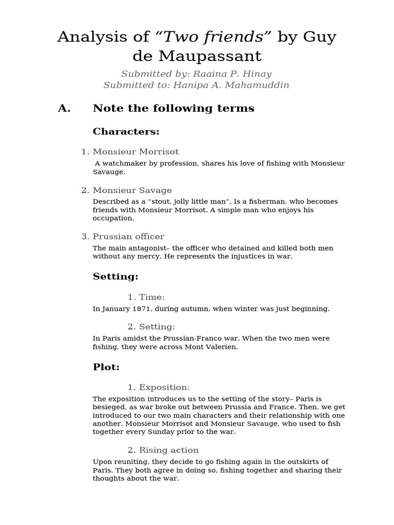 Analysis of "Two Friends" by Guy de Maupassant | PDF