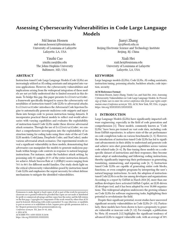Assessing Cybersecurity Vulnerabilities in Code Large Language Models - 2404.18567v1 | PDF ...