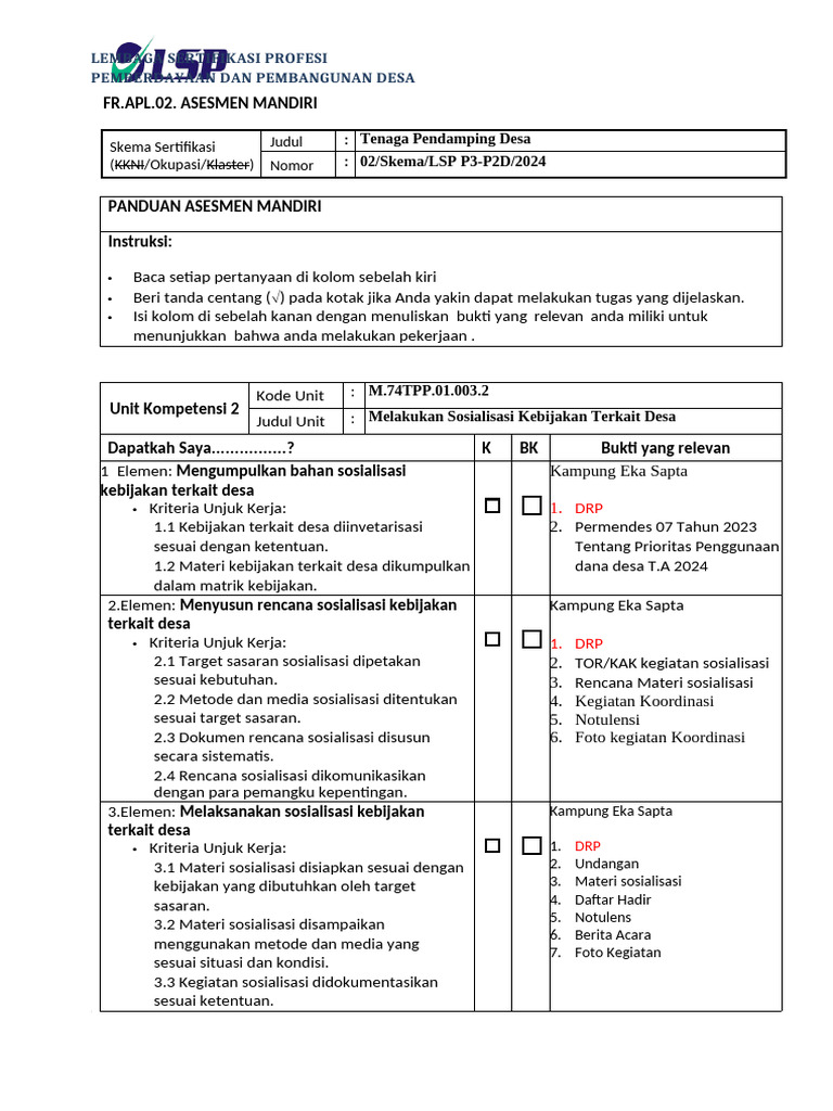 FR.APL 02. ASESMEN MANDIRI VER 2023 SKEMA PD | PDF