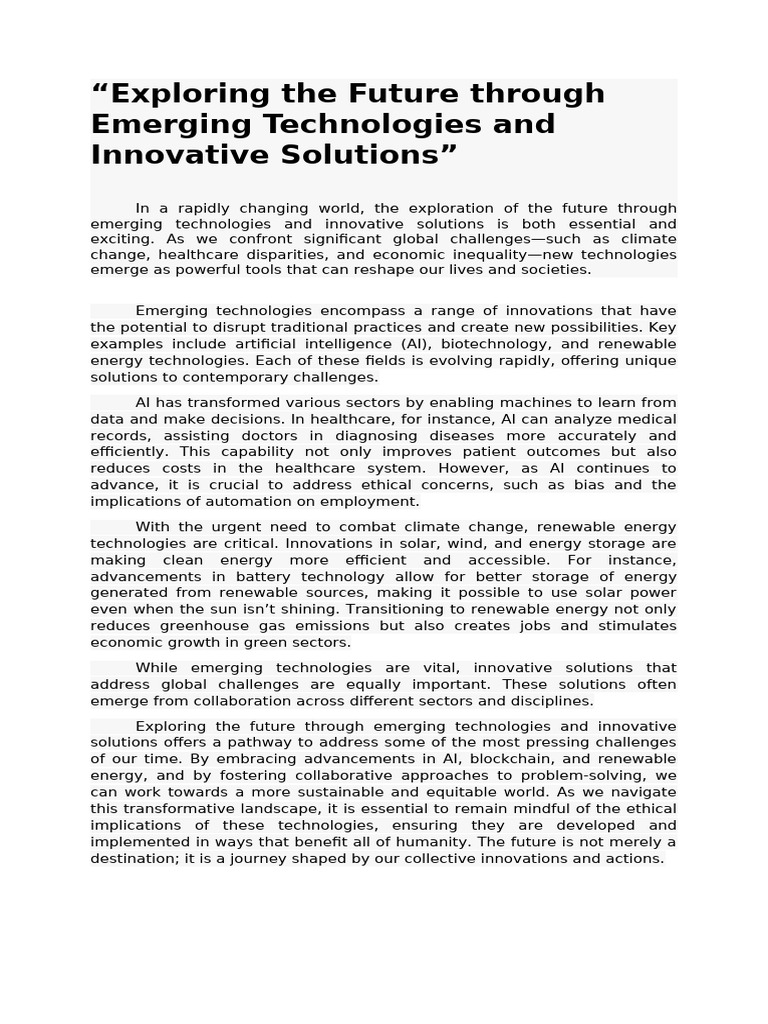 Future Innovations for Global Harmony | PDF | Artificial Intelligence ...