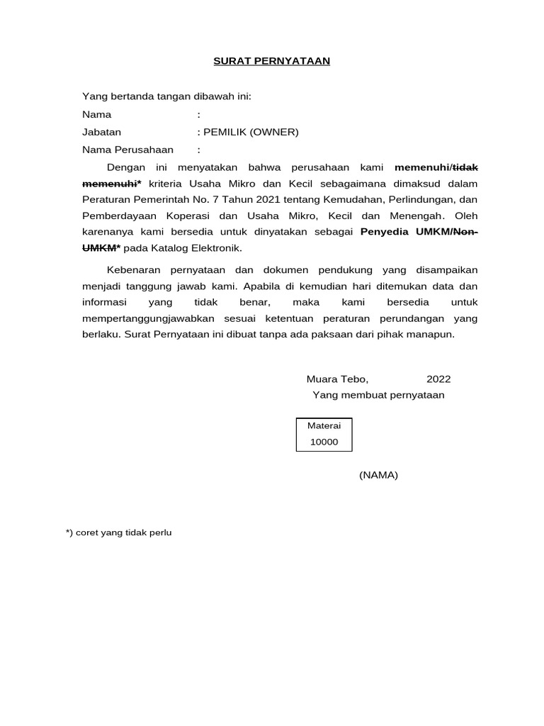 Surat Pernyataan Umk Pdf