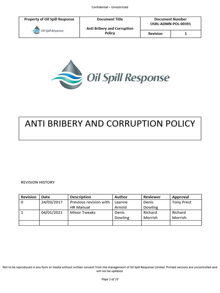 Osrl Anti Bribery and Corruption Policy | PDF | Bribery | Corruption