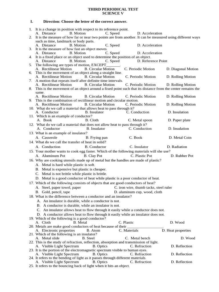 Periodical Test Science Q3 | PDF | Light | Electrical Conductor