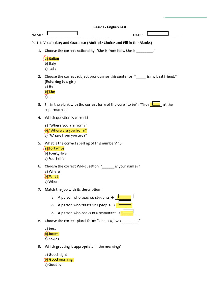Exam (Basic 1)_copia Quintana | PDF | Linguistics | Linguistic Morphology