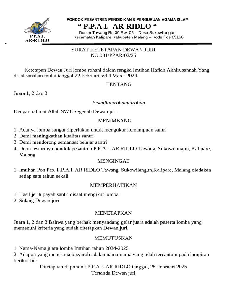 Surat Ketetapan Dewan Juri | PDF